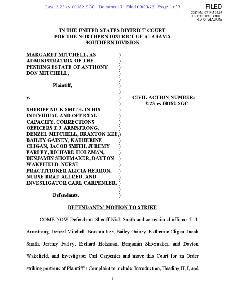 WCSO Motion To Strike | Download Free PDF | Complaint | Federal Rules Of Civil Procedure