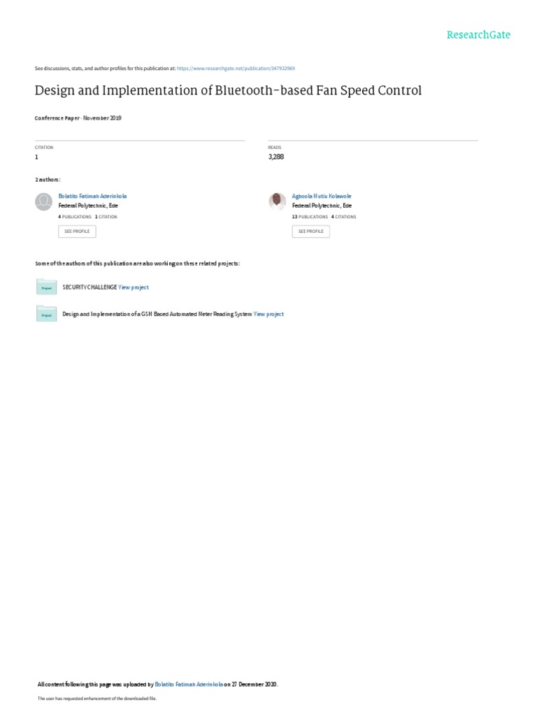 Design and Implementation of Bluetooth Based Fan Speed Control | PDF | Bluetooth | Power Supply