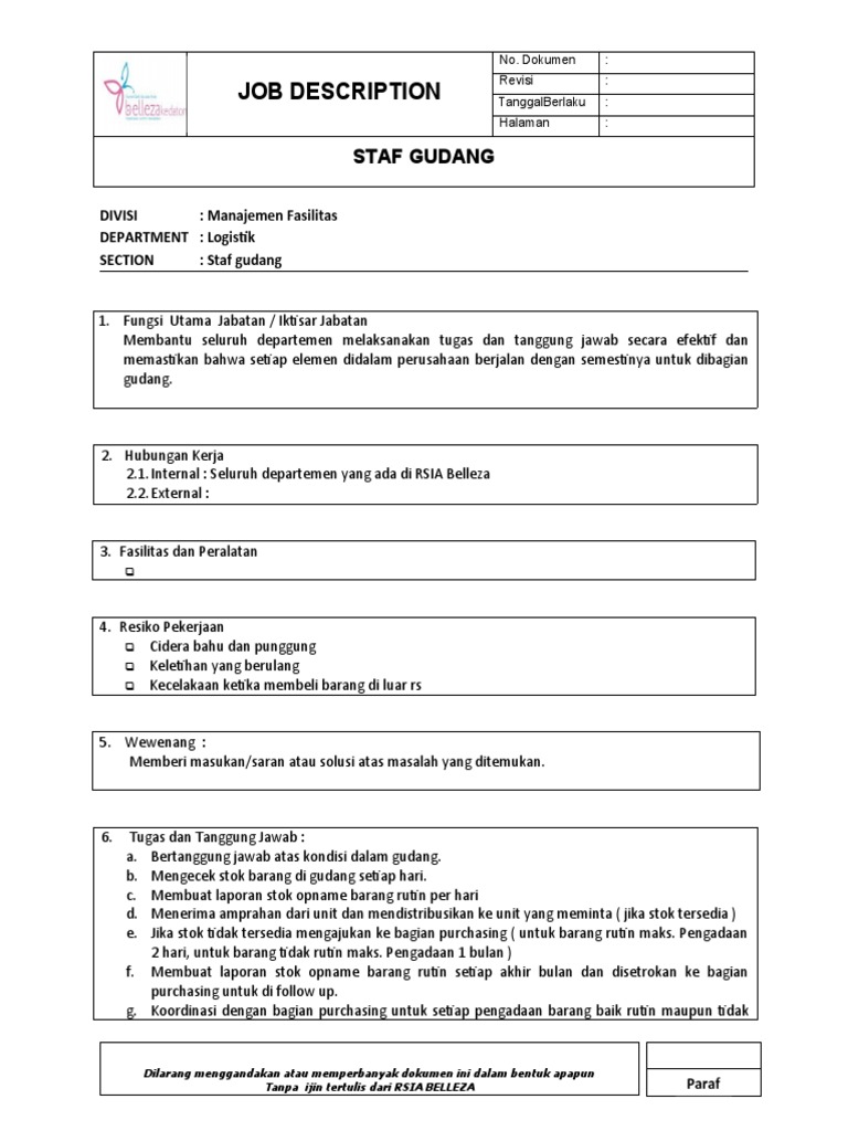 Deskripsi Tugas Staf Gudang | PDF