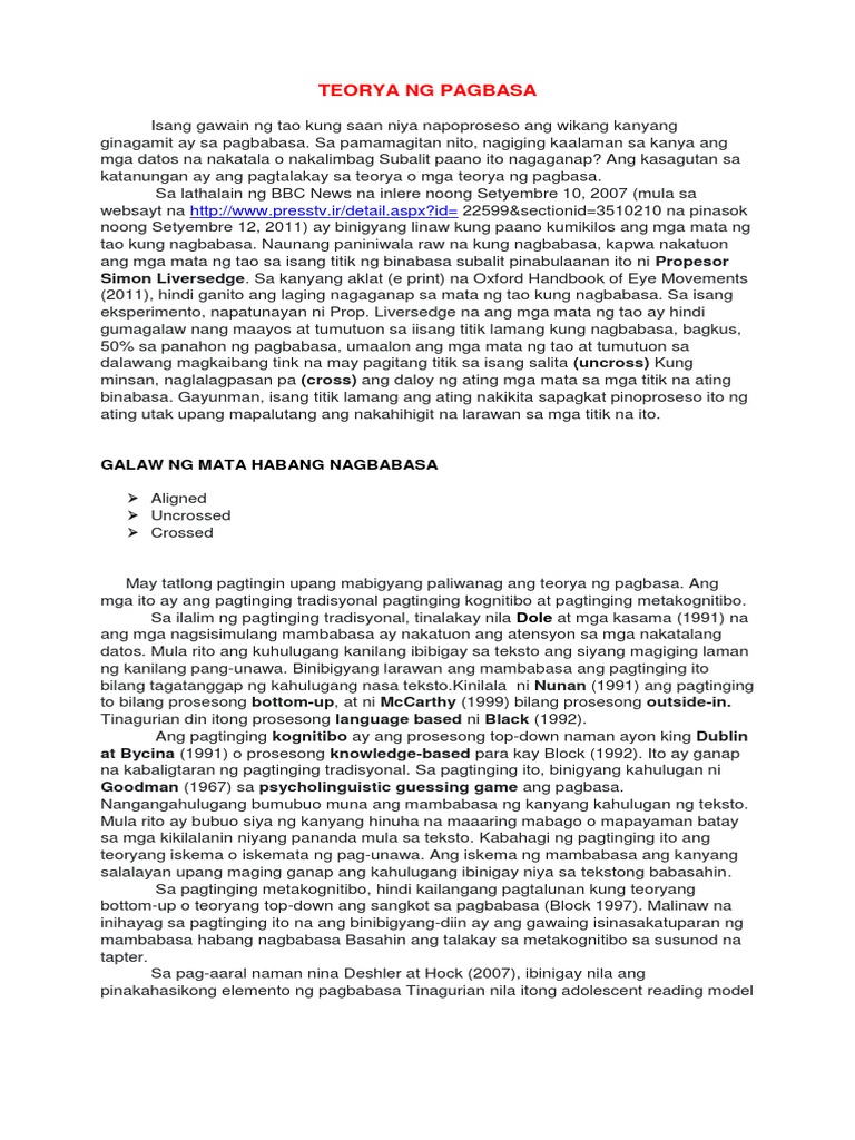 Teorya NG Pagbasa | PDF