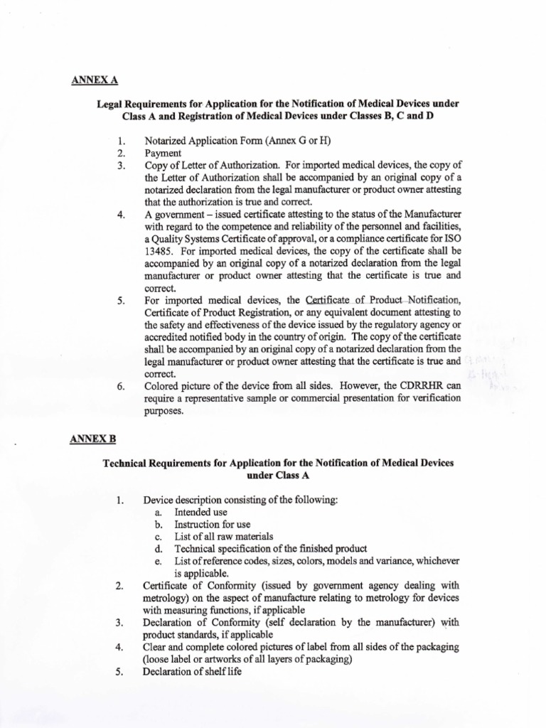 PFDA Registration Requirementfor Class A | PDF | Medical Device ...