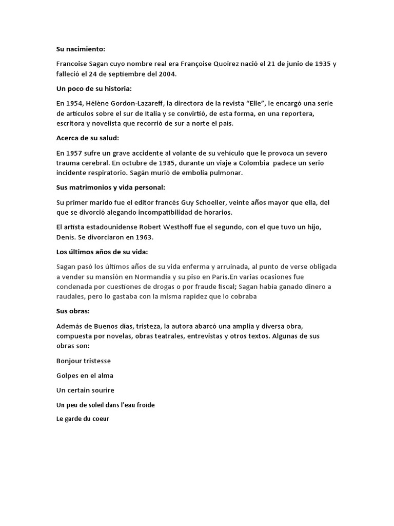 Biografía de Francois Sagan | PDF