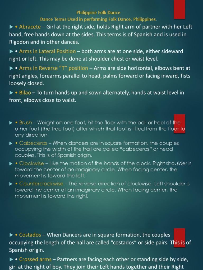 Philippine Folk Dance Terminologies | PDF | Foot | Arm