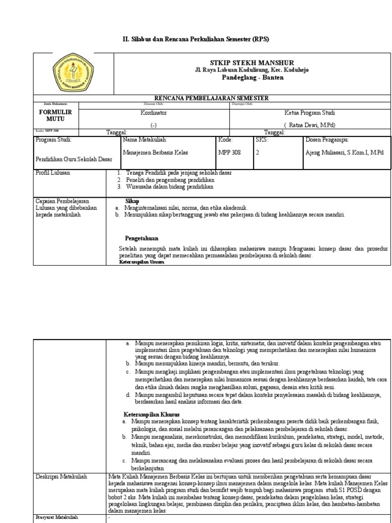 RPS Manajemen Berbasis Kelas | PDF
