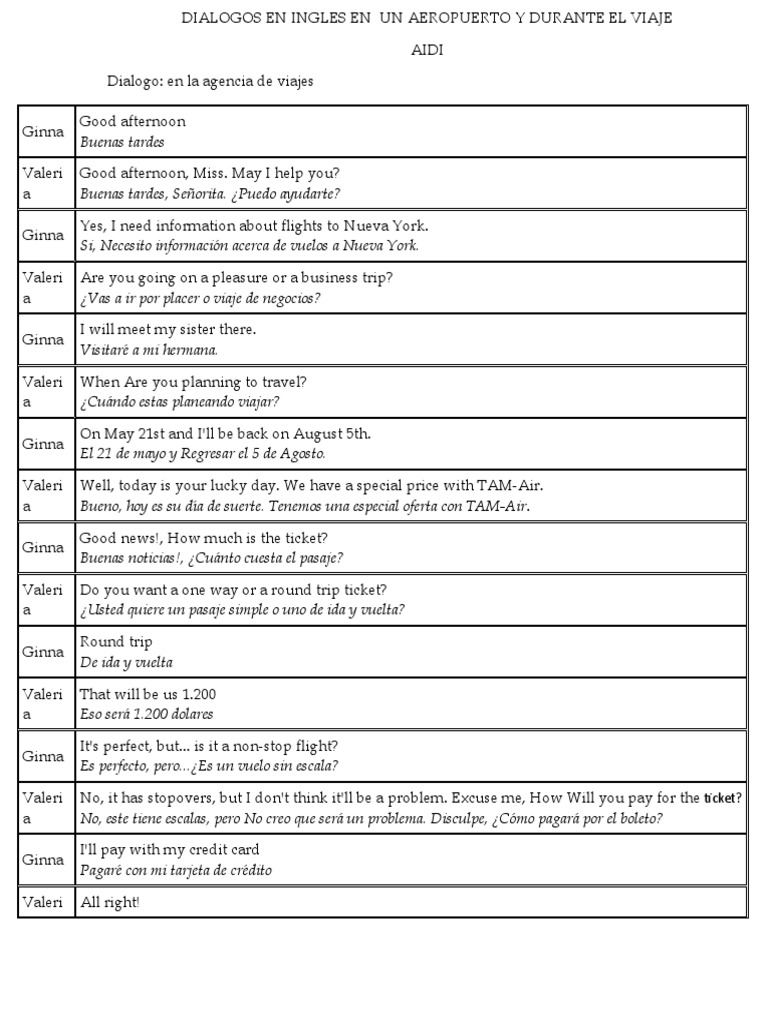 Dialogos en Ingles en Un Aeropuerto y Durante El Viaje | PDF