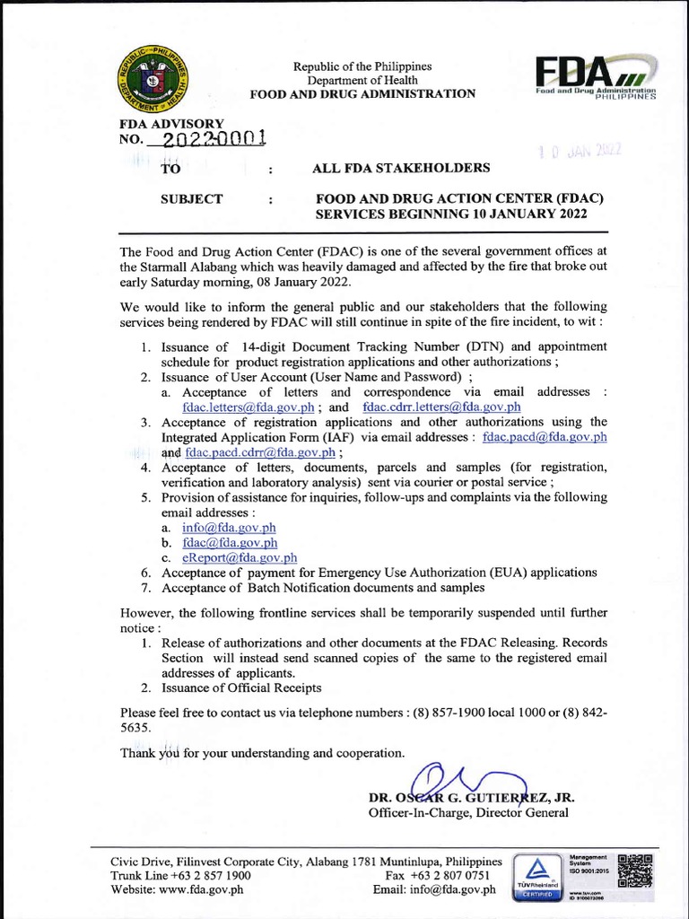 FDA Advisory No.2022 0001 | PDF