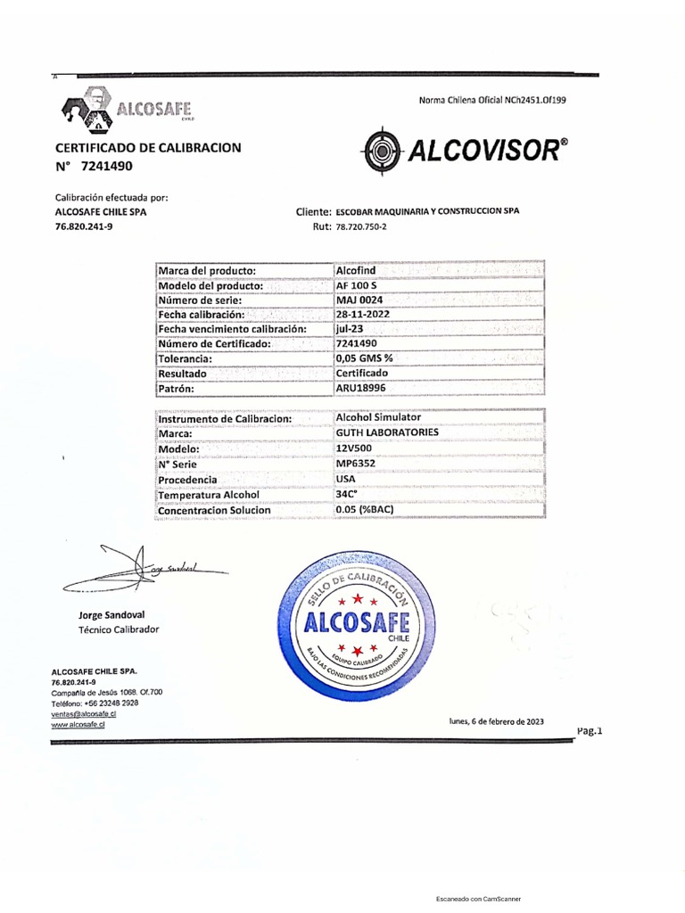 Certificado Calibracion Af100s | PDF