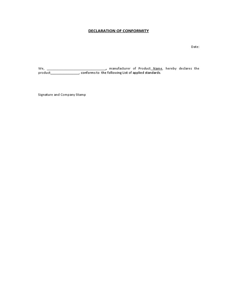 Declaration of Conformity Format | PDF