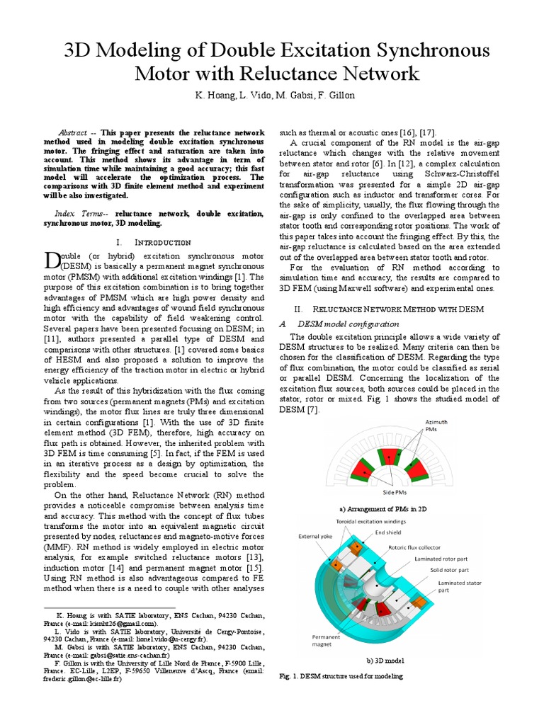 ICEM - 2014 - 3D Modeling of DESM With Reluctance Network | PDF | Electric Motor | Physics