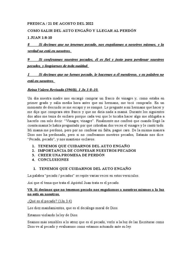 Predica 1JN 1 - 8-10 | PDF | Pecado | Oración