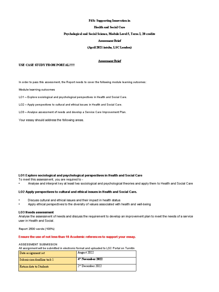 SIH504 PSS Assessment Brief July - October 2022 | PDF | Evaluation ...