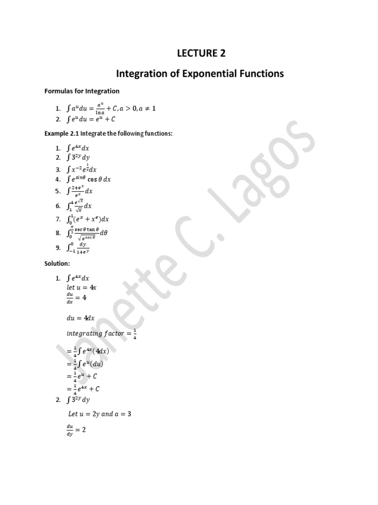 Lecture 2 Integration of Exponential Function | PDF | Functions And Mappings | Combinatorics