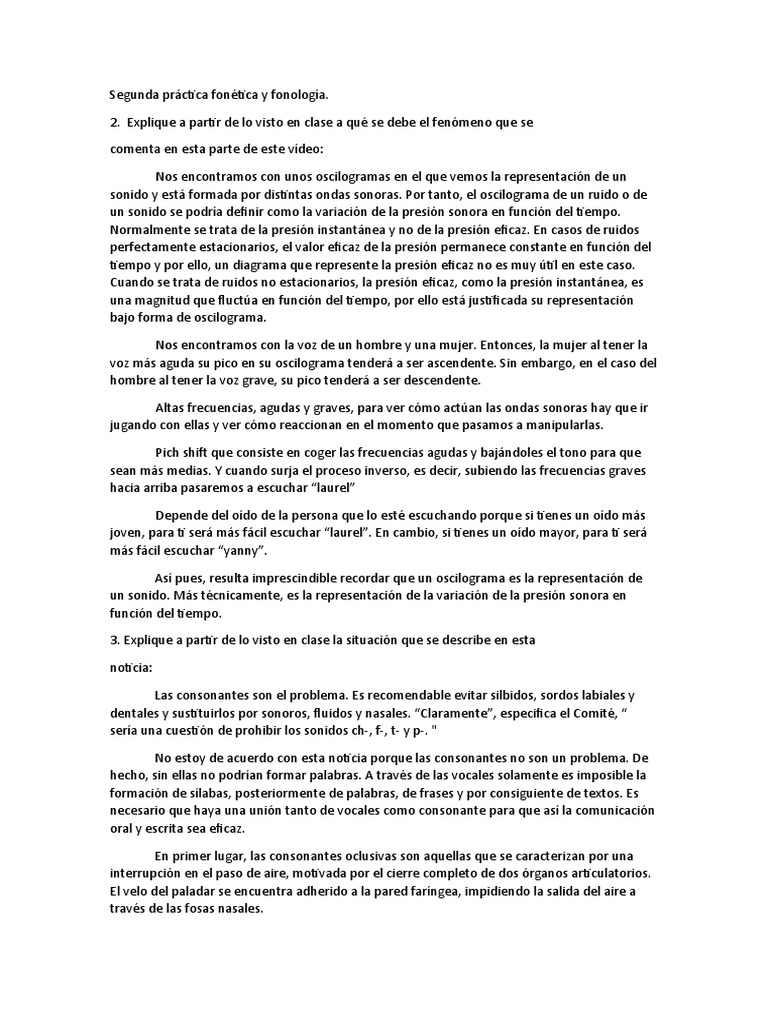Segunda Práctica Fonética y Fonología | PDF | Lingüística | Fonética