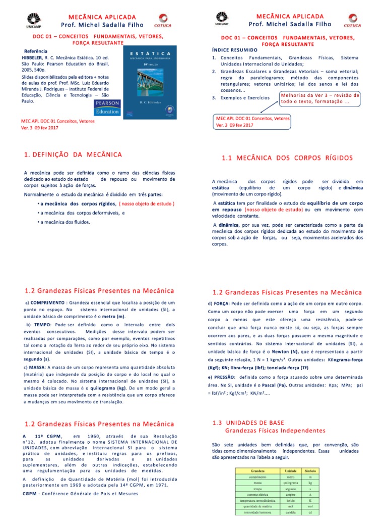 MEC APL DOC 01 Conceitos, Vetores (Ver3 09 Fev 2017) | PDF