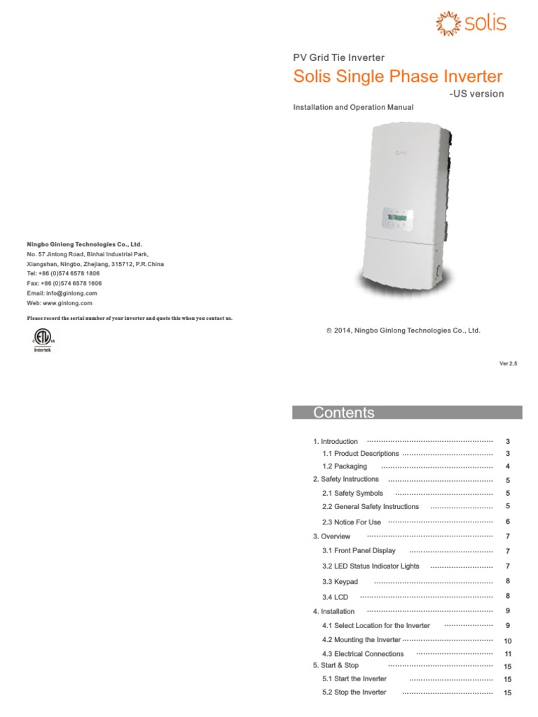Solis Inverter User Manual | PDF | Direct Current | Power Inverter