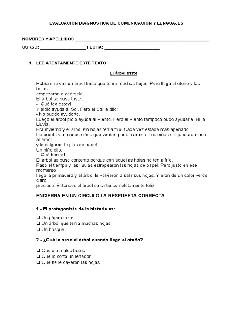EXAMEN DIAGNOSTICO 3ro Primaria | PDF