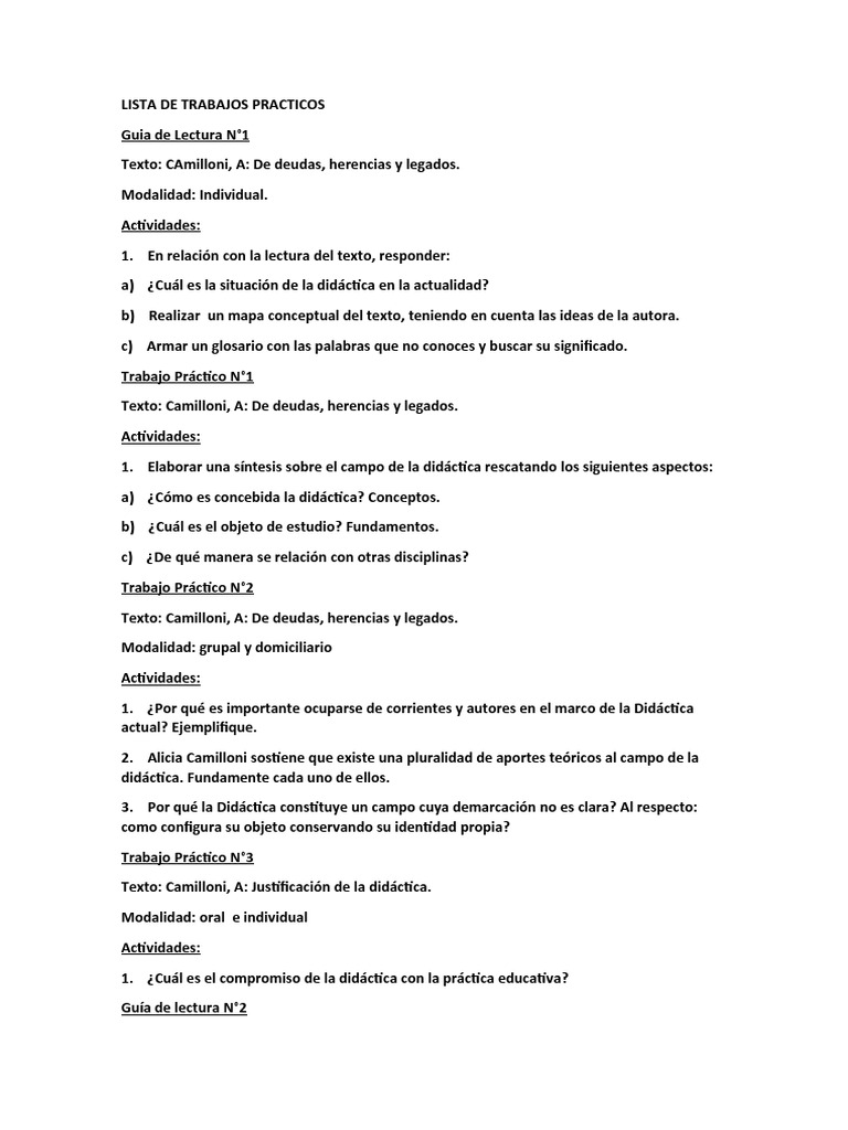 Lista de Trabajos Practicos | PDF | Plan de estudios | Enseñando