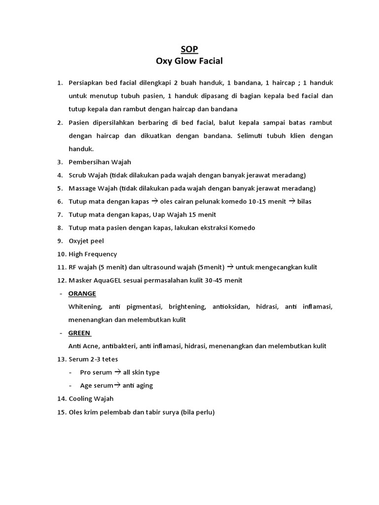 SOP Oxy Glow Facial | PDF