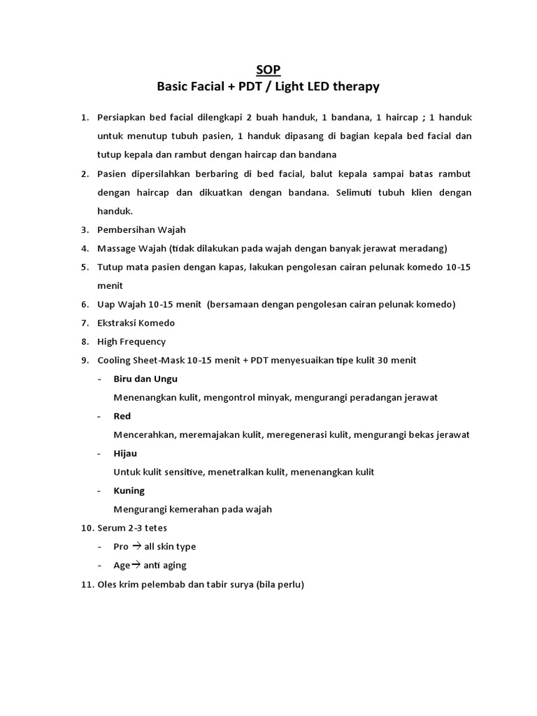 SOP BASIC Facial + PDT | PDF