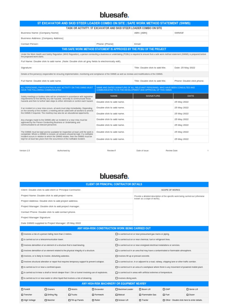 Excavator SWMS for Construction Sites | PDF | Personal Protective ...