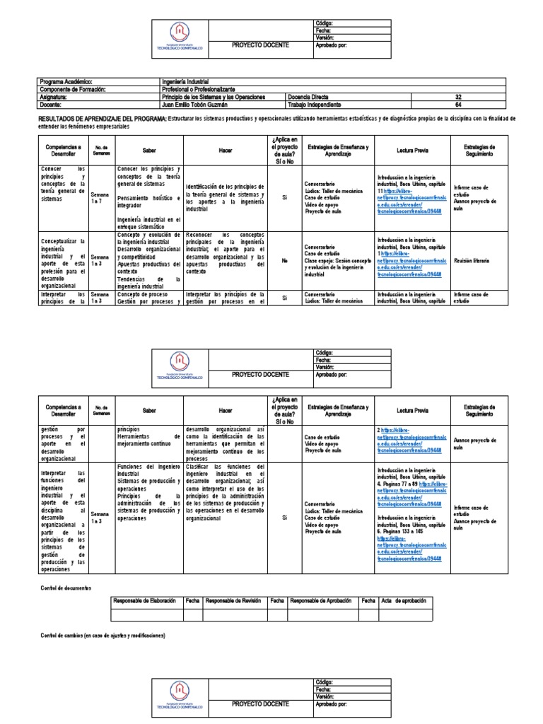 PD Principio de Los Sistemas y Las Operaciones v1 | PDF | Enseñando | Salón de clases
