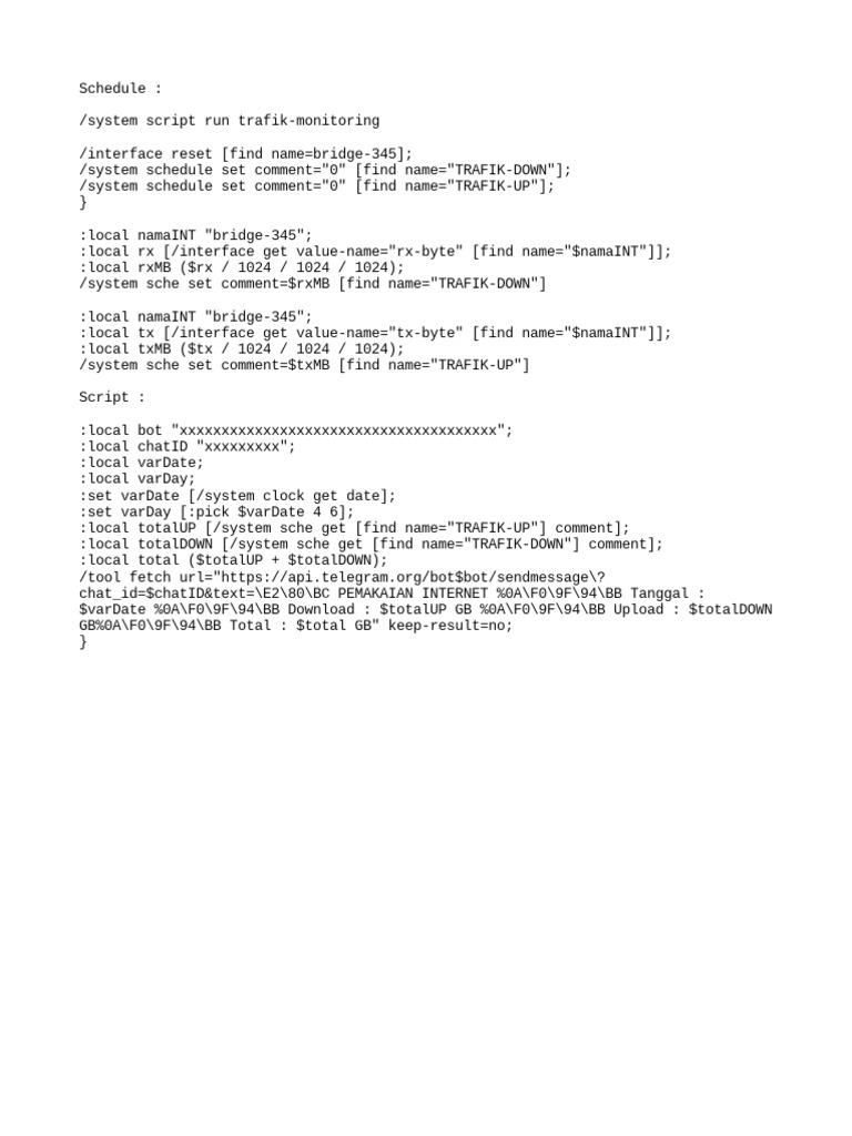 Script Info Pemakaian Bandwith Mikrotik | PDF