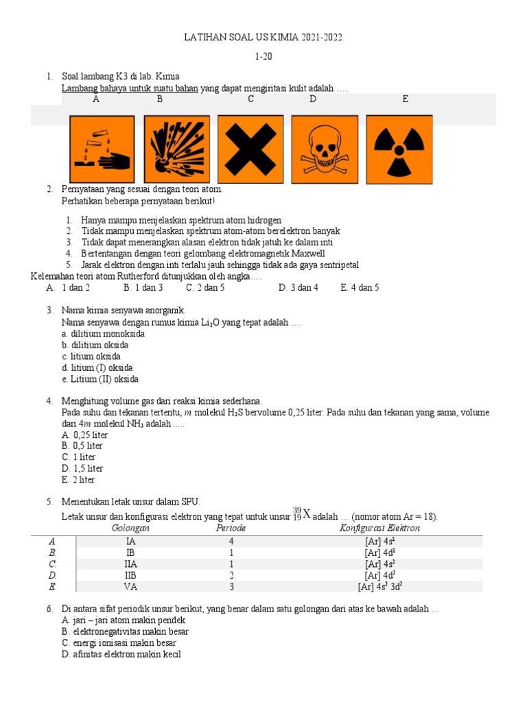 Latihan Soal Us Kimia 2021 - Part 1 | PDF