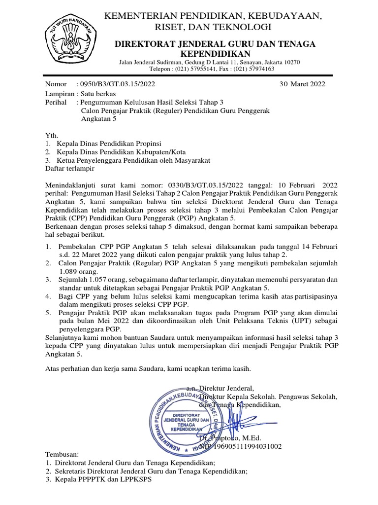 Surat Pengumuman Hasil Seleksi Tahap 3 CPP5 (Reg) - Sumatera Barat | PDF Surat Pengumuman Hasil Seleksi Tahap 3 CPP5 (Reg) - Sumatera Barat | PDF