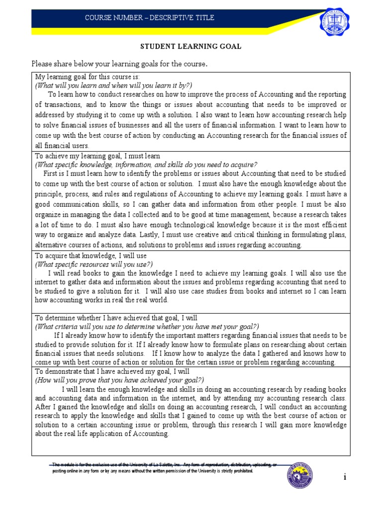 Student Learning Goals | PDF | Learning | Knowledge