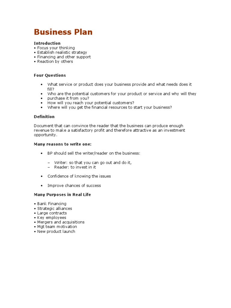 Business Plans | PDF | Business Plan | Strategic Management