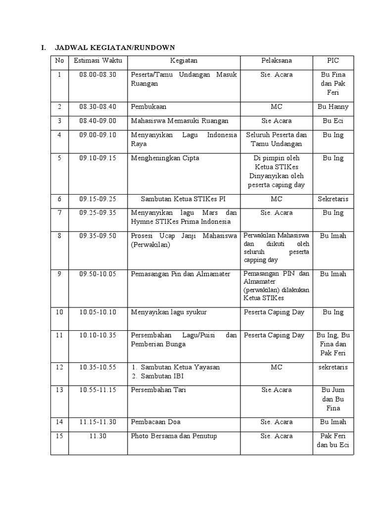 JADWAL KEGIATAN Capping Day | PDF
