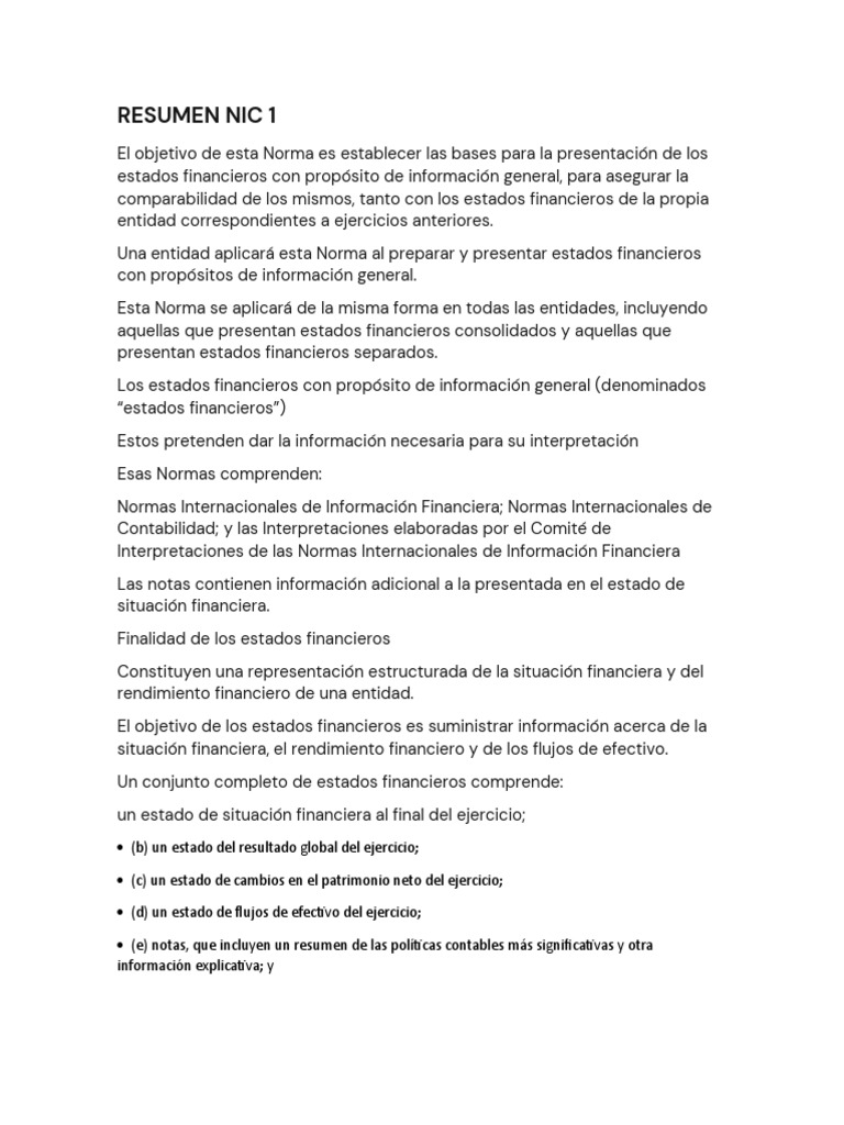Resumen Nic 1 | PDF | Estado financiero | Contabilidad