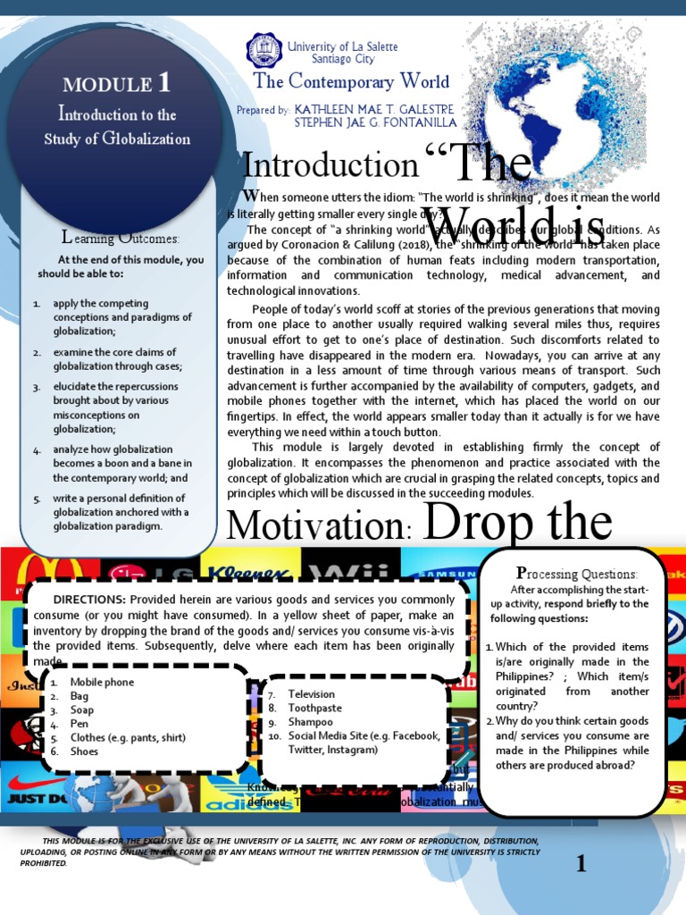 Module 1 Contemporary World 1 | PDF | Globalization | World Systems Theory