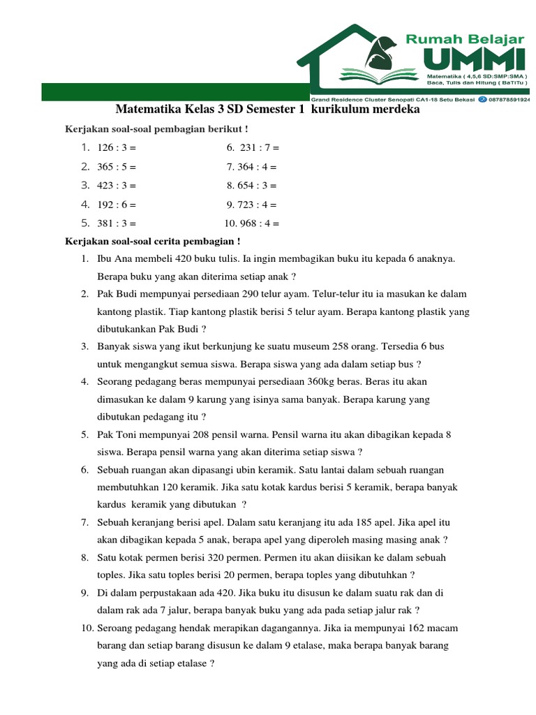Soal Soal Matematika SD Kelas 3 | PDF
