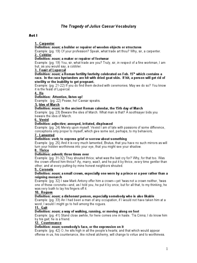 Julius Caesar Vocabulary All Acts | PDF