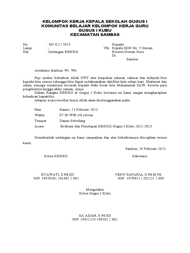 Surat Undangan Penutupan KKG | PDF