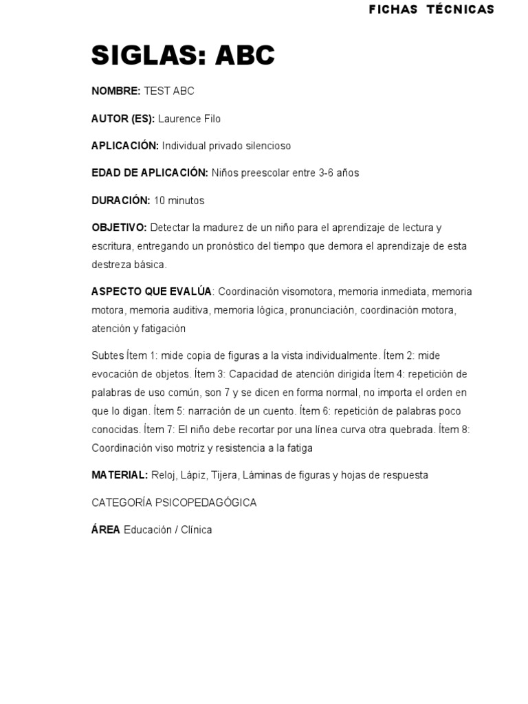 Fichas Tecnicas Pruebas Psicologicas | PDF | Aprendizaje | Inteligencia