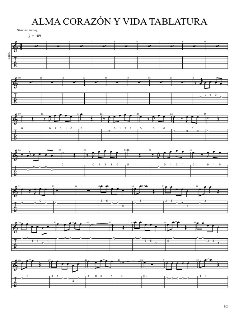Alma Corazón y Vida Tablatura | PDF | Codificación de caracteres ...