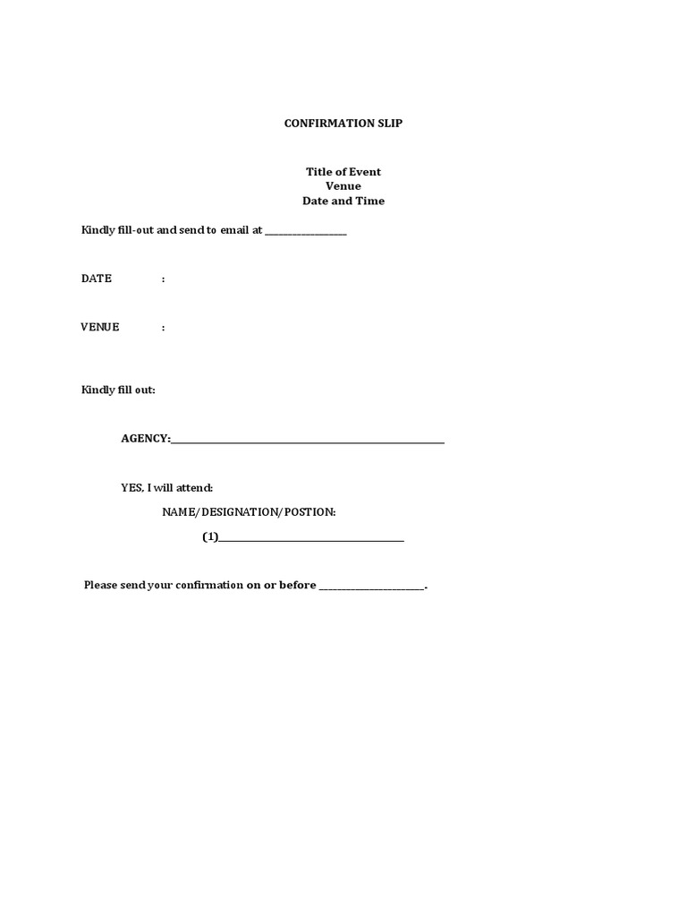 Confirmation Slip Form Sample | PDF