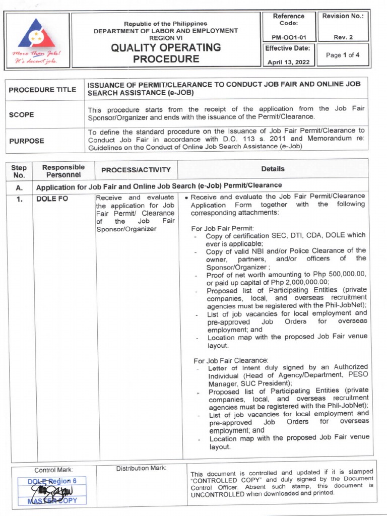PM-OO1-01 Issuance of Job Fair Permit or Clearance To Conduct Job Fair | PDF | Labor | Economies