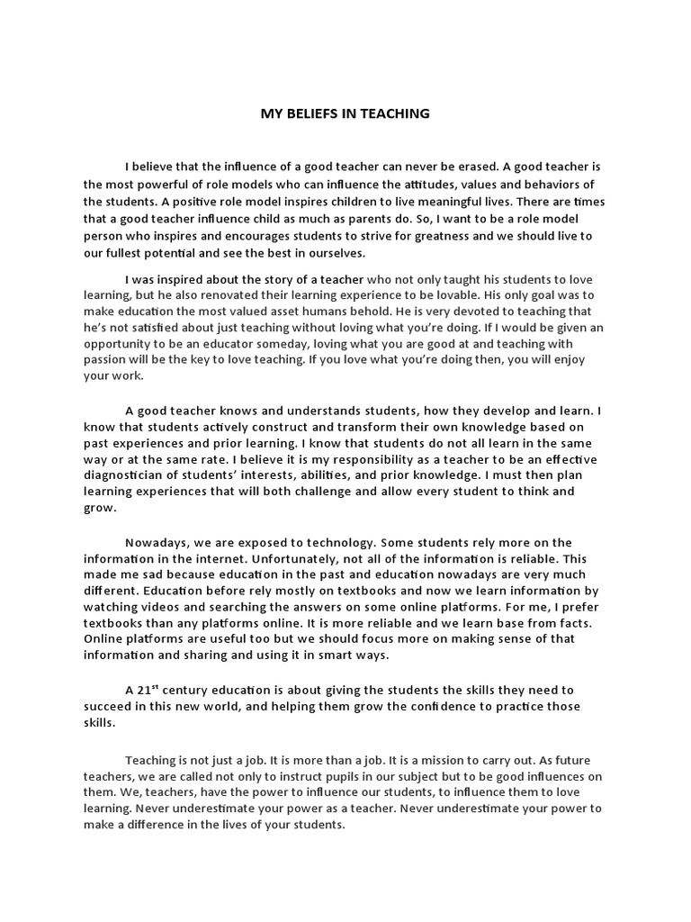 VISA 5 Baranquil MarieJustine MyBeliefsInTeaching | PDF | Teachers ...