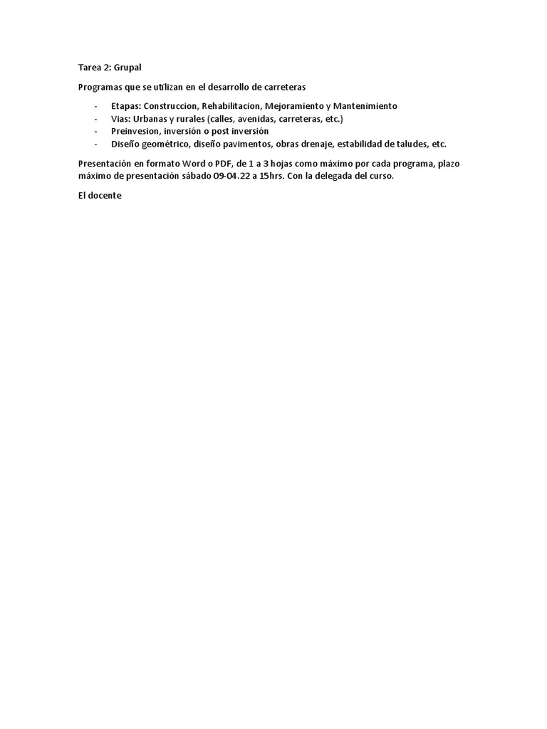 Tarea 2 Programas en Carreteras | PDF