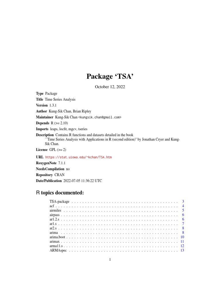 Package TSA Rstudio | PDF | Autoregressive Integrated Moving Average ...
