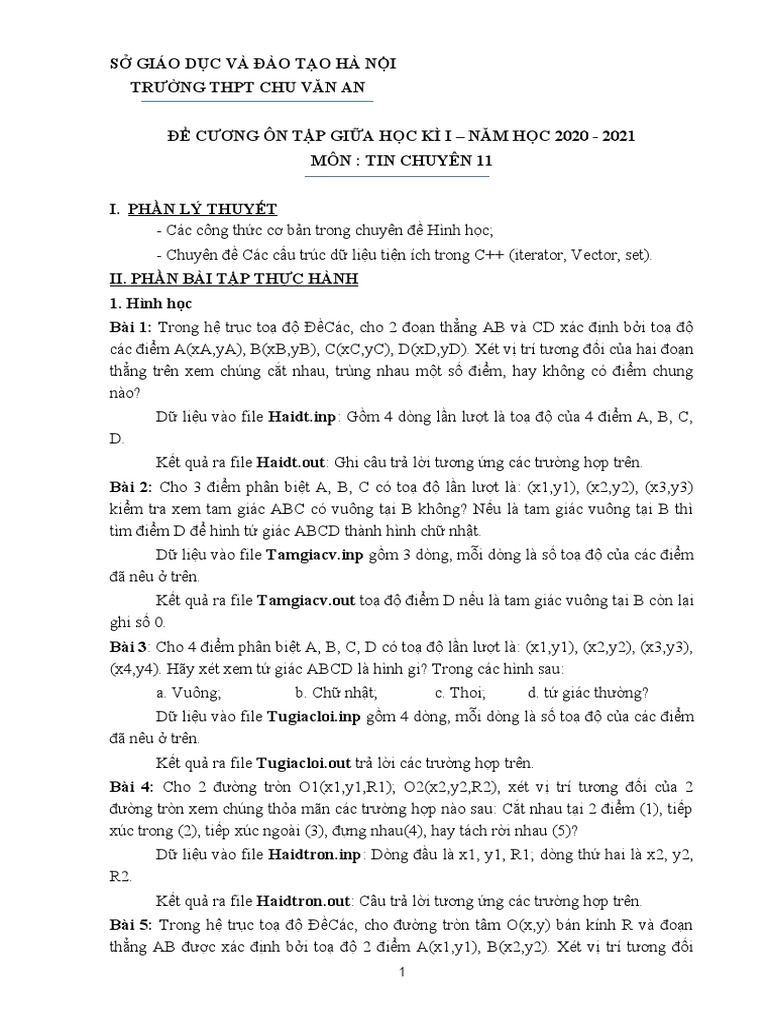 Tin học chuyên K11 Đề cương giữa kì I | PDF