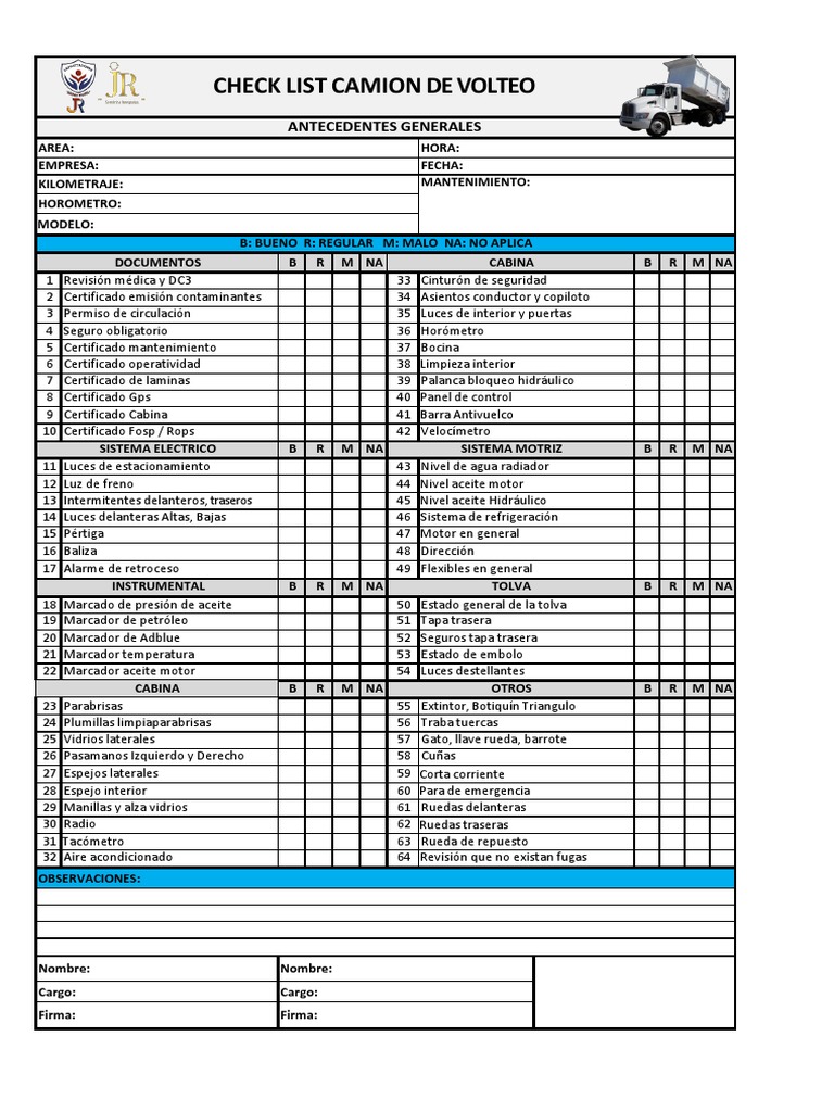 Check List para Camiones de Volteo | PDF | Vehículos | Vehículo de motor