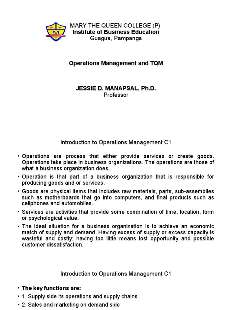 OpMan and TQM Chapter 1 | PDF | Operations Management | Supply Chain
