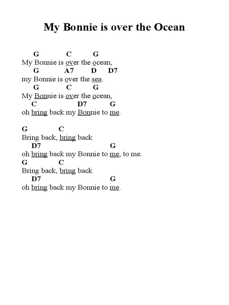 My+Bonnie+is+Over+the+Ocean +Chords+&+Lyrics+Ukulele+ (G) | PDF