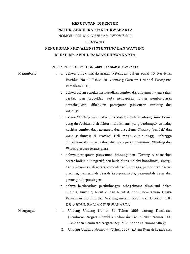 Kep. Dir. Stunting Dan Wasting | PDF