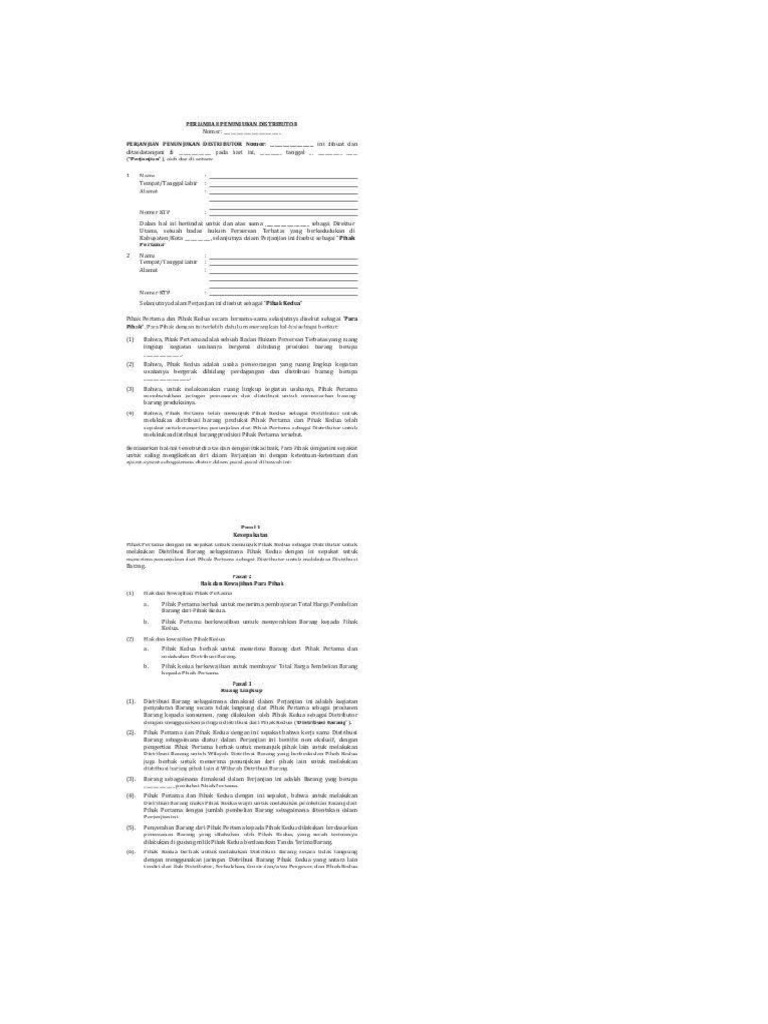 Contoh Perjanjian Distributor | PDF
