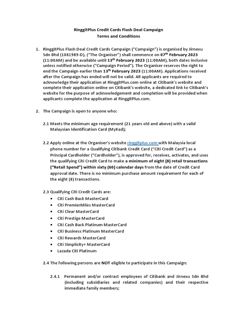 RinggitPlus Credit Cards Flash Deal Campaign T&C | PDF | Credit Card ...